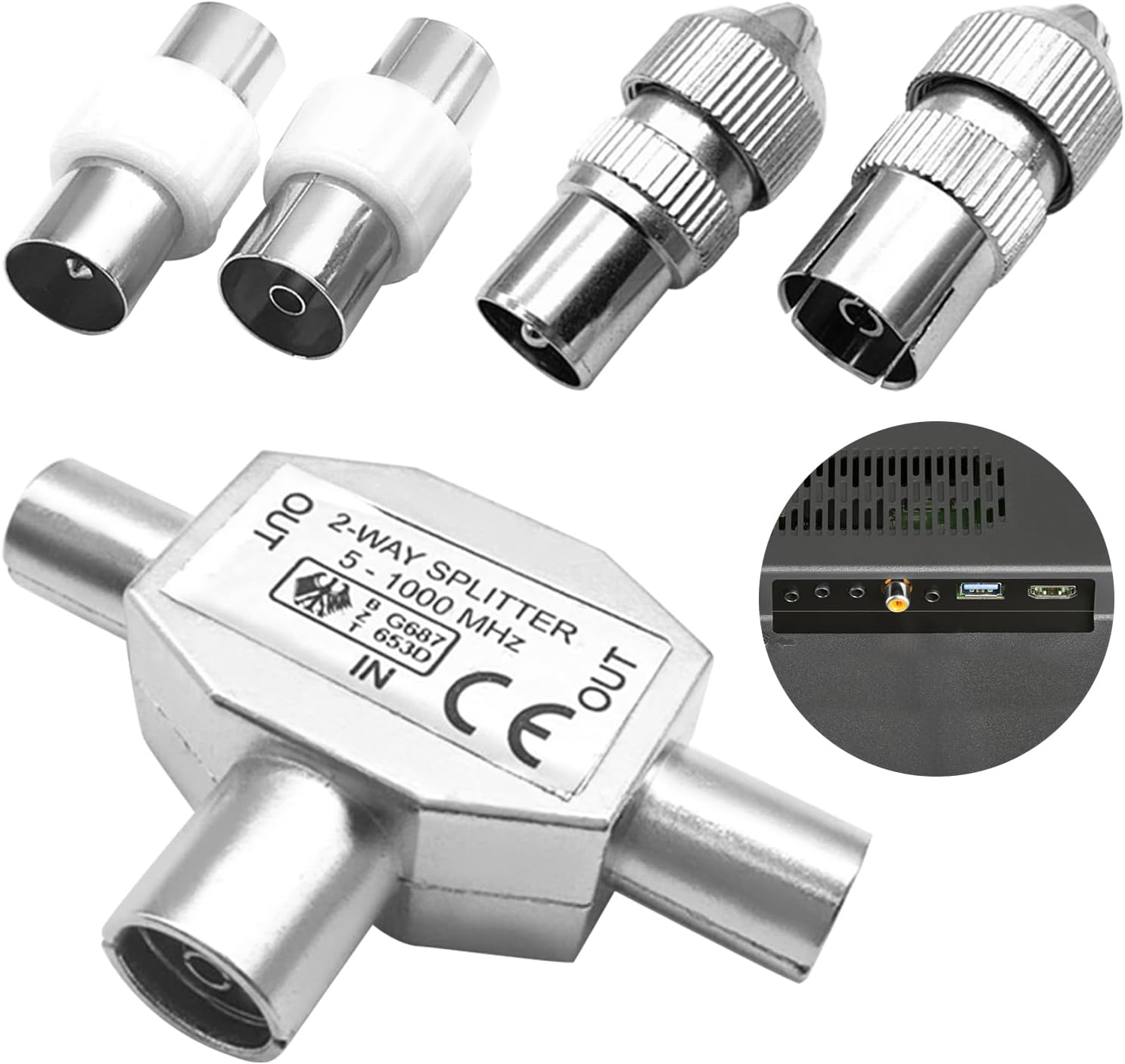 ihohi TV Aerial Coax Splitter, 2 Way TV Aerial Connector Digital Aerial ...