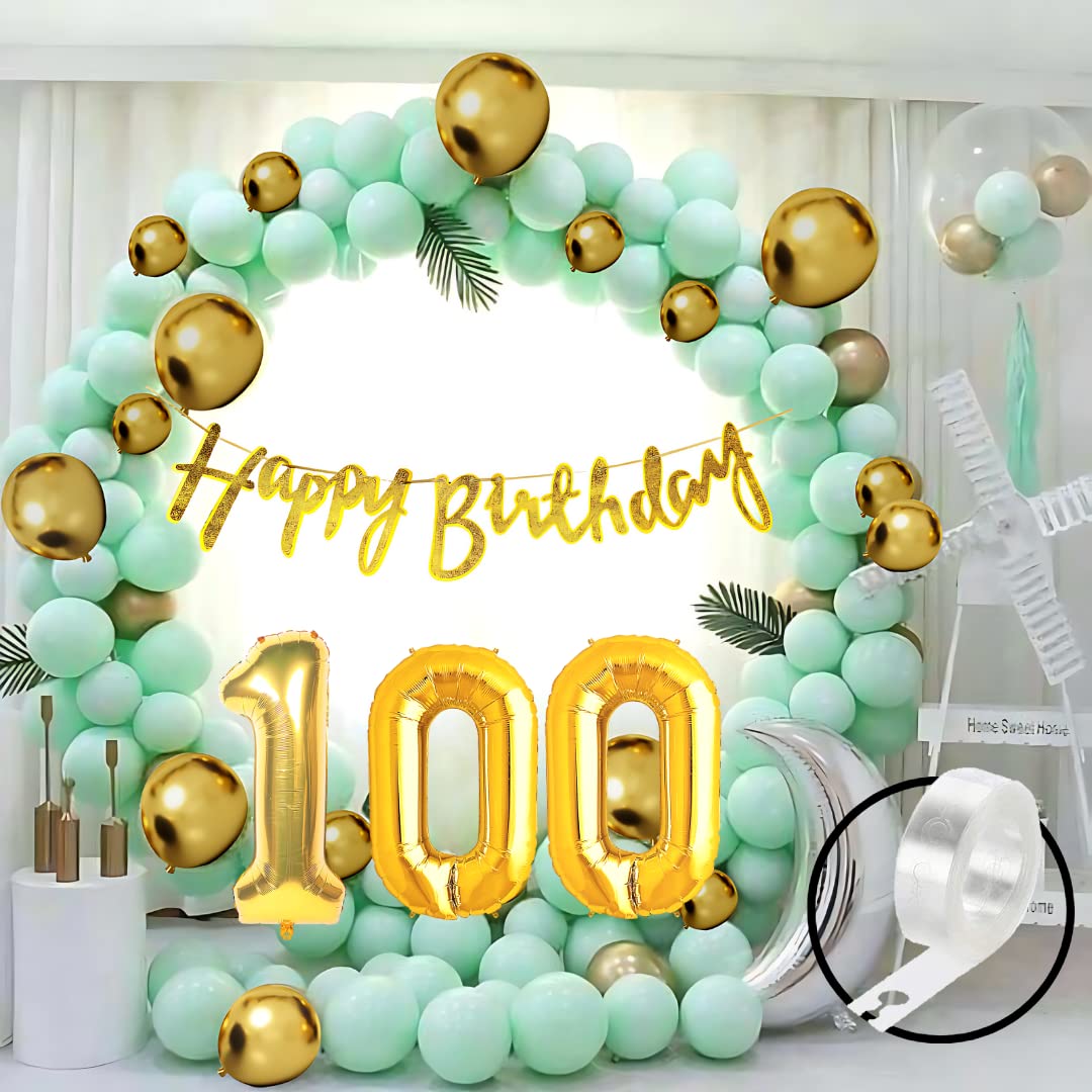 Buy Flyloons 100th Green Gold Happy Birthday Decoration for Girls Kids ...