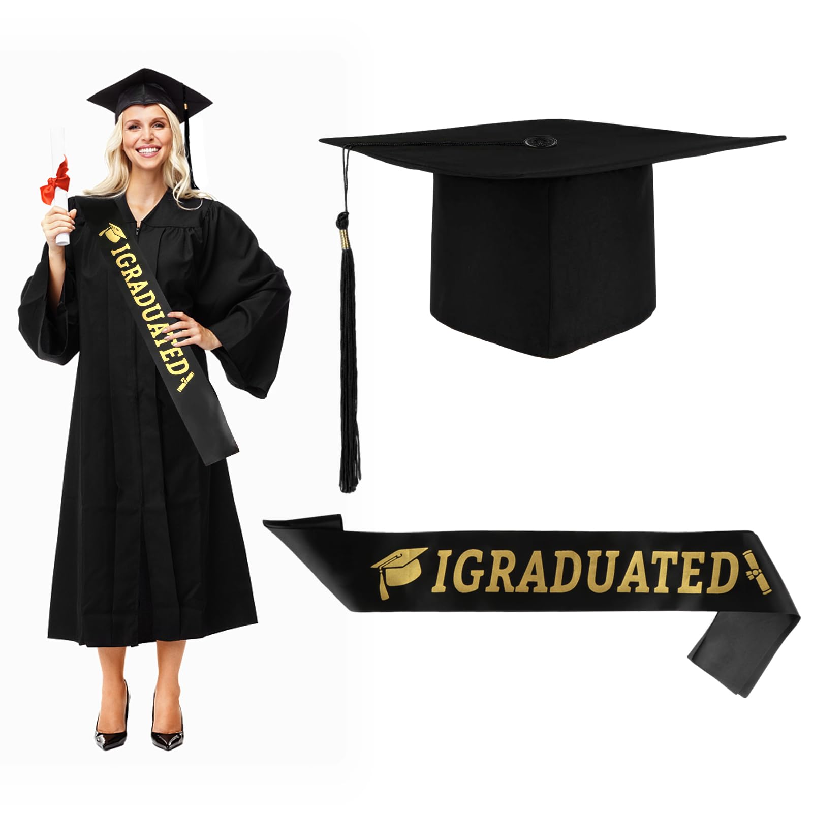 Hdhgxujrdigraduated Graduation Hat Set Black Student Hat With ...