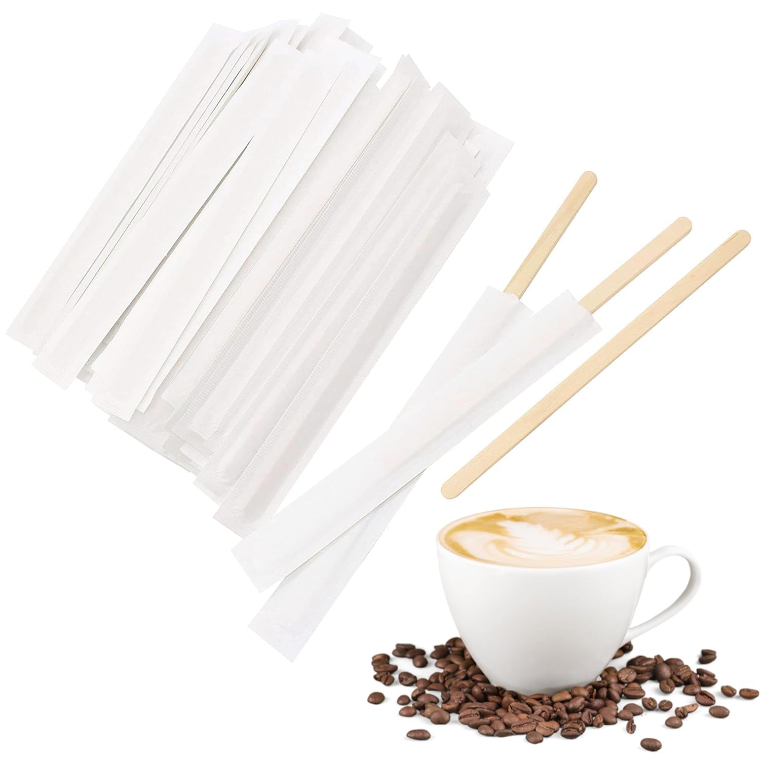 HOOKOR 500Pcs Wooden Coffee Stirrers, 5.5 Inch Individually Wrapped ...