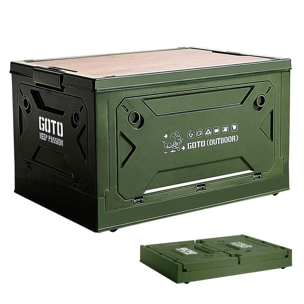 Amazon.com - GOTO 50L Folding Storage Box with Wooden Lid, Stackable ...