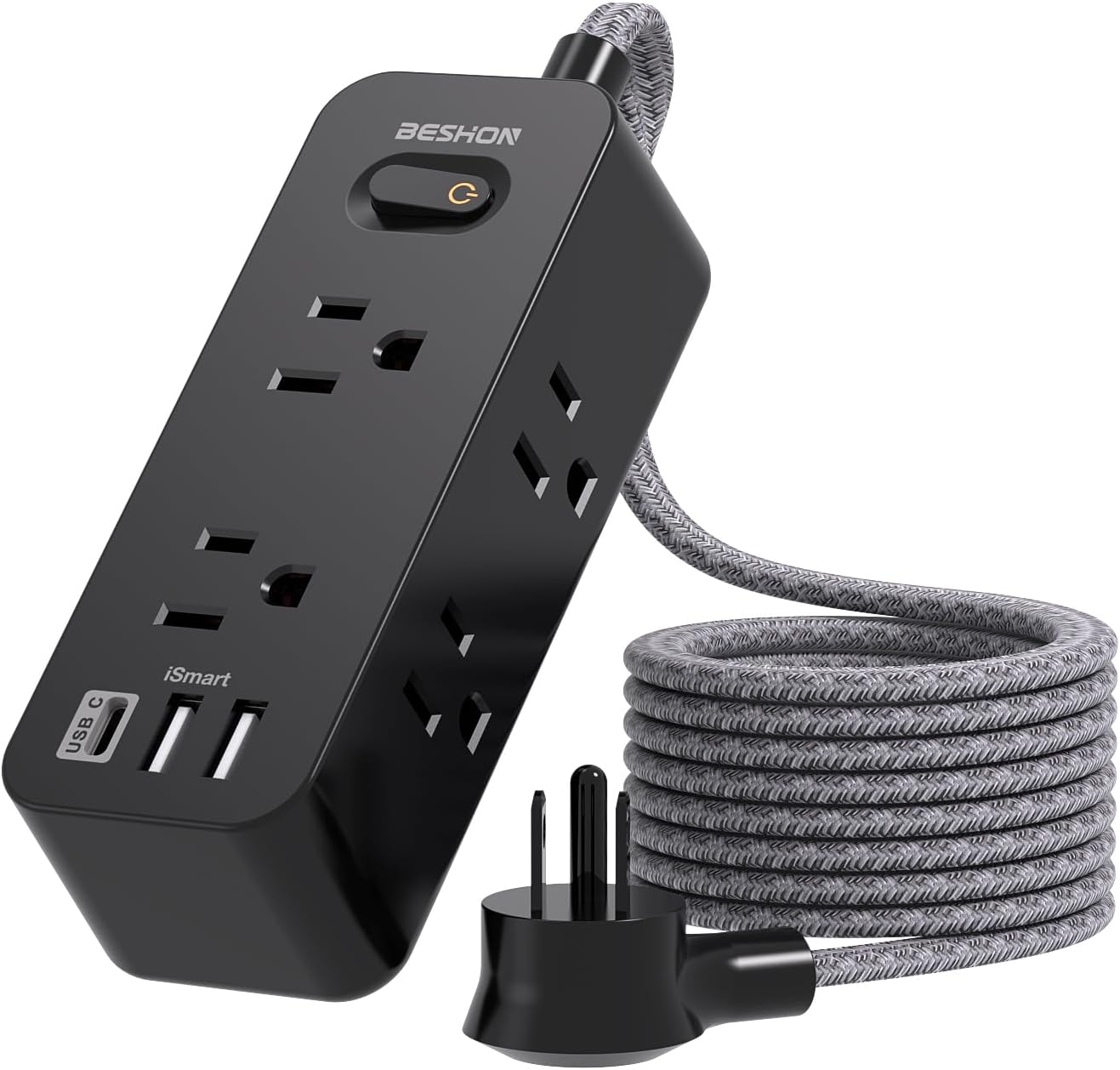 Amazon.com: Black Power Strip Surge Protector, 5Ft Extension Cord, 6 ...