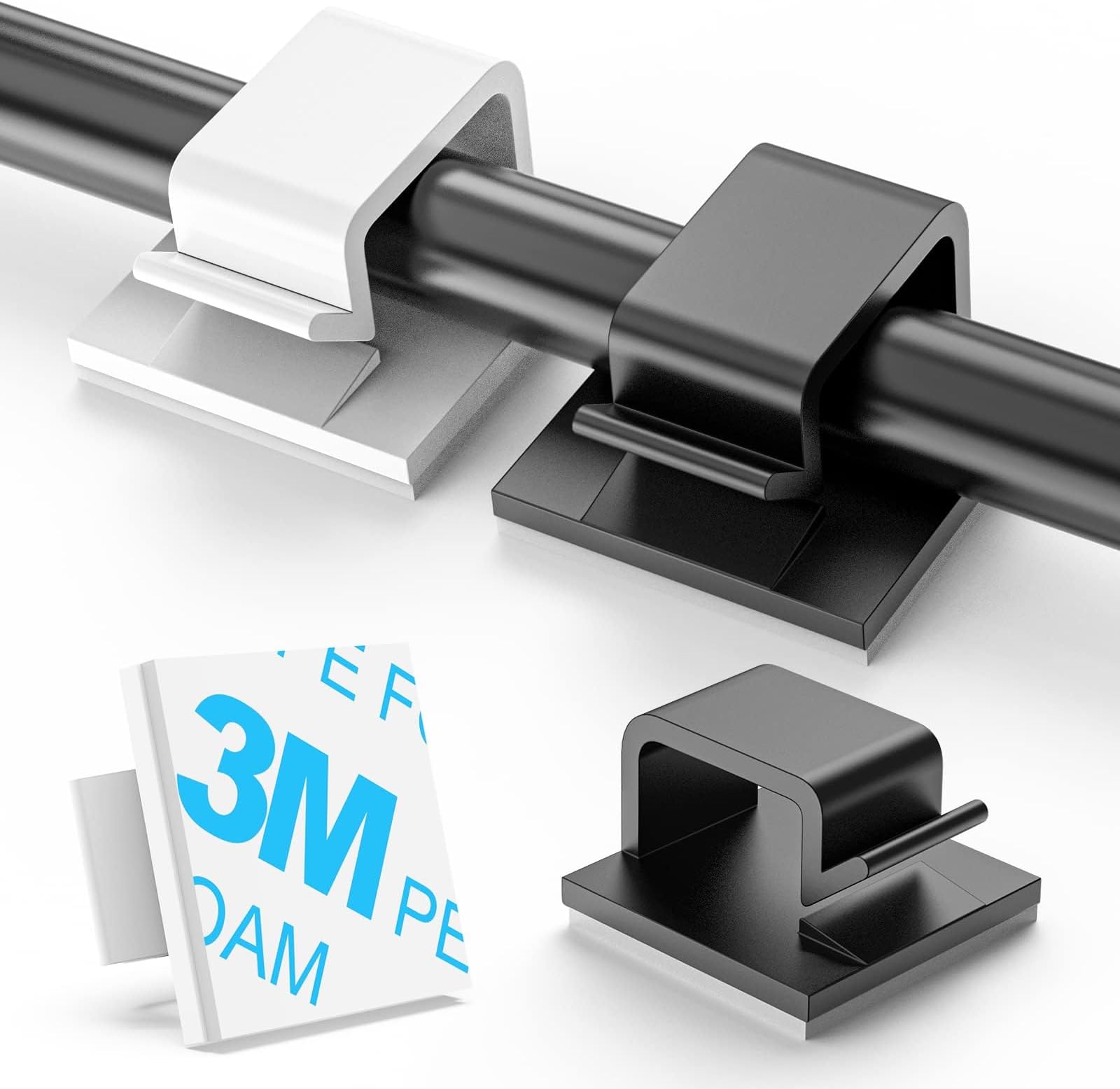 24 Pcs Black&White Cable Clips, Viaky Strong 3M Adhesive Desk Wire ...