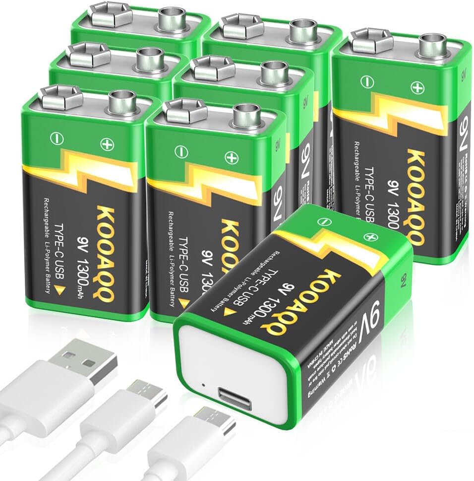 Amazon.com: 8-Pack Rechargeable 9V Batteries, High Capacity 1300mAh 9 ...