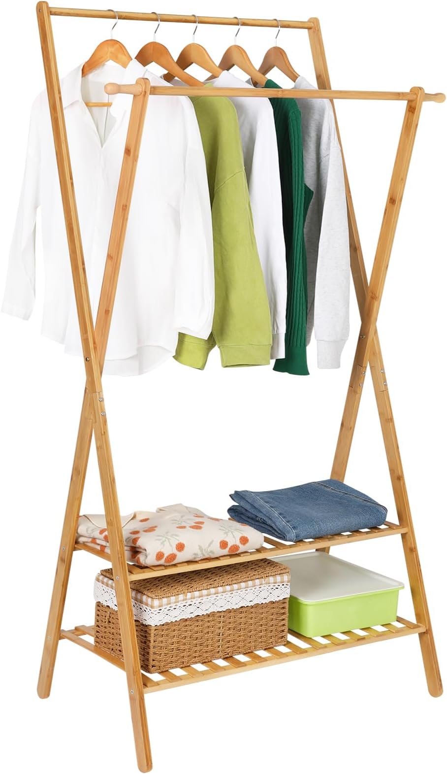 Amazon.com: Finnhomy Bamboo Clothes Rack Portable Extra Large Garment ...