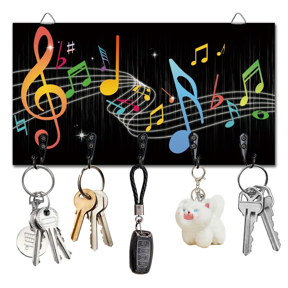 Deloriginmusic Note Key Holder Key Hooks Wall Mounted Wooden Key ...