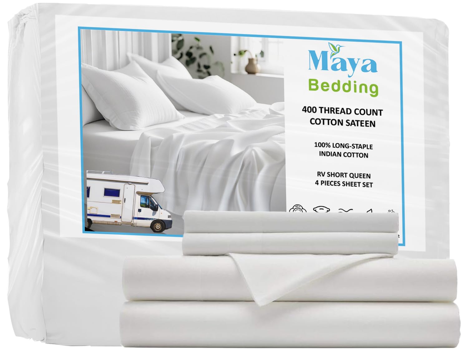 Amazon.com: Maya Bedding RV Short Queen 100% Cotton Bedsheet Set (4Pcs ...