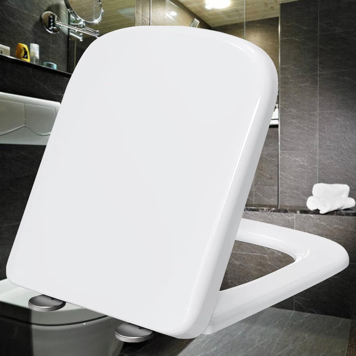 Luxury Soft Close White Square Toilet Seat Top Fixing Sturdy Anti slip ...