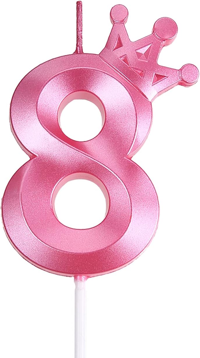 Amazon.com: 8th Birthday Candle Eight Years Pink Happy Birthday Number ...