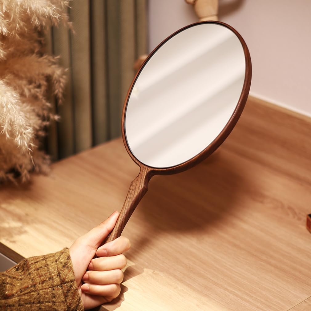 Amazon.com: GMZ&KEHC Handheld Mirror,Natural Walnut Wood Hand Mirror ...