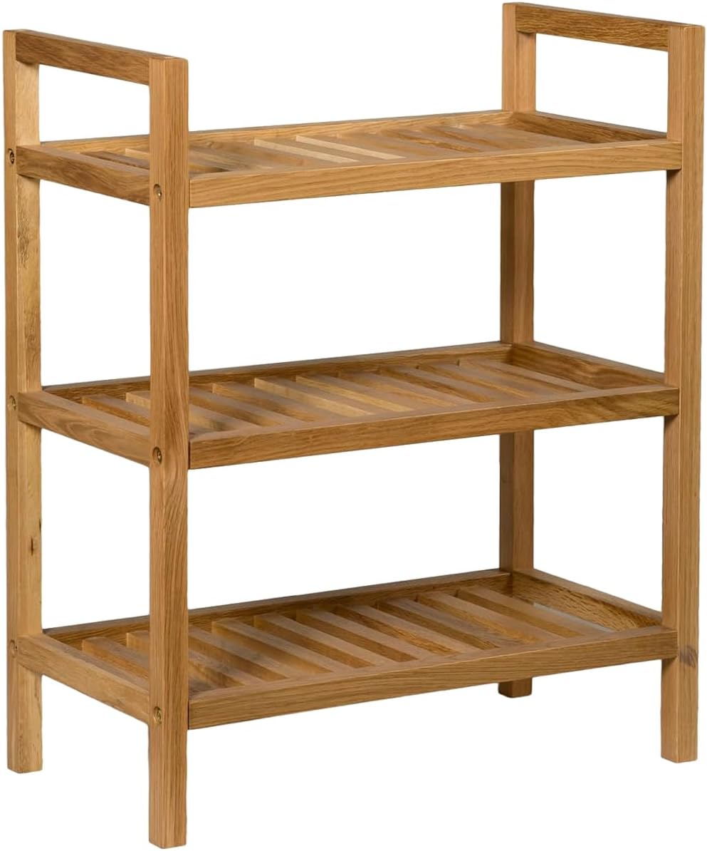 Hallowood Furniture Waverly Oak 3 Tier Narrow Shoe Rack, Solid Oak Shoe ...