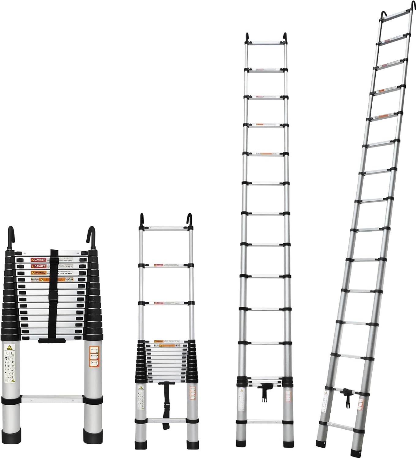 14.4FT Telescoping Ladder, Aluminum Lightweight Extension Ladder w/2 ...