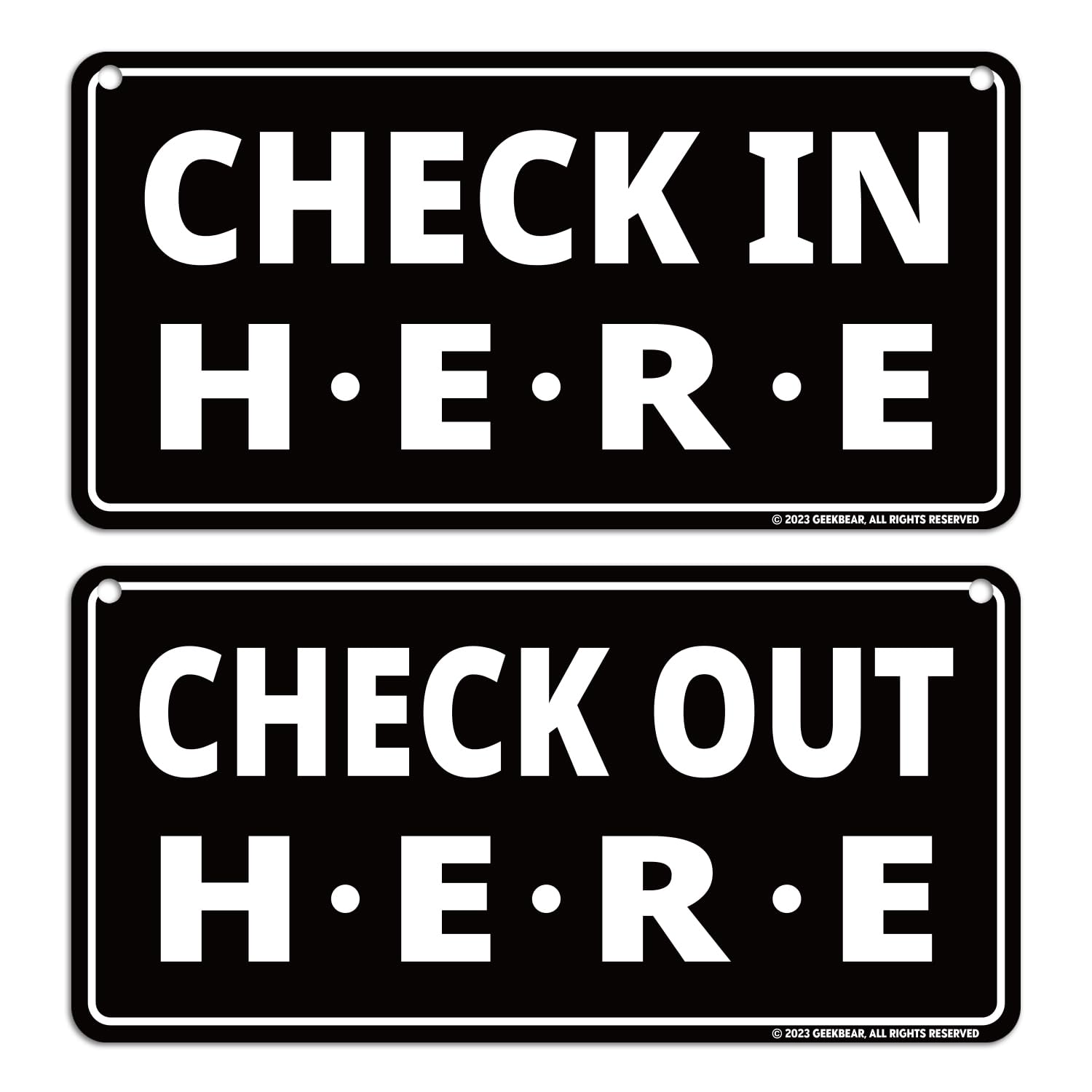 Amazon.com : GEEKBEAR Check In Here/Check Out Here Sign (Black, 2 Pack ...