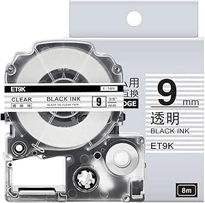 Amazon | 1個 9mm 透明地黒文字 ET9K と互換性のある キングジム テプラ テープカートリッジ テプラPRO Kingjim tepra (ST9K) 8M ASprinte ...