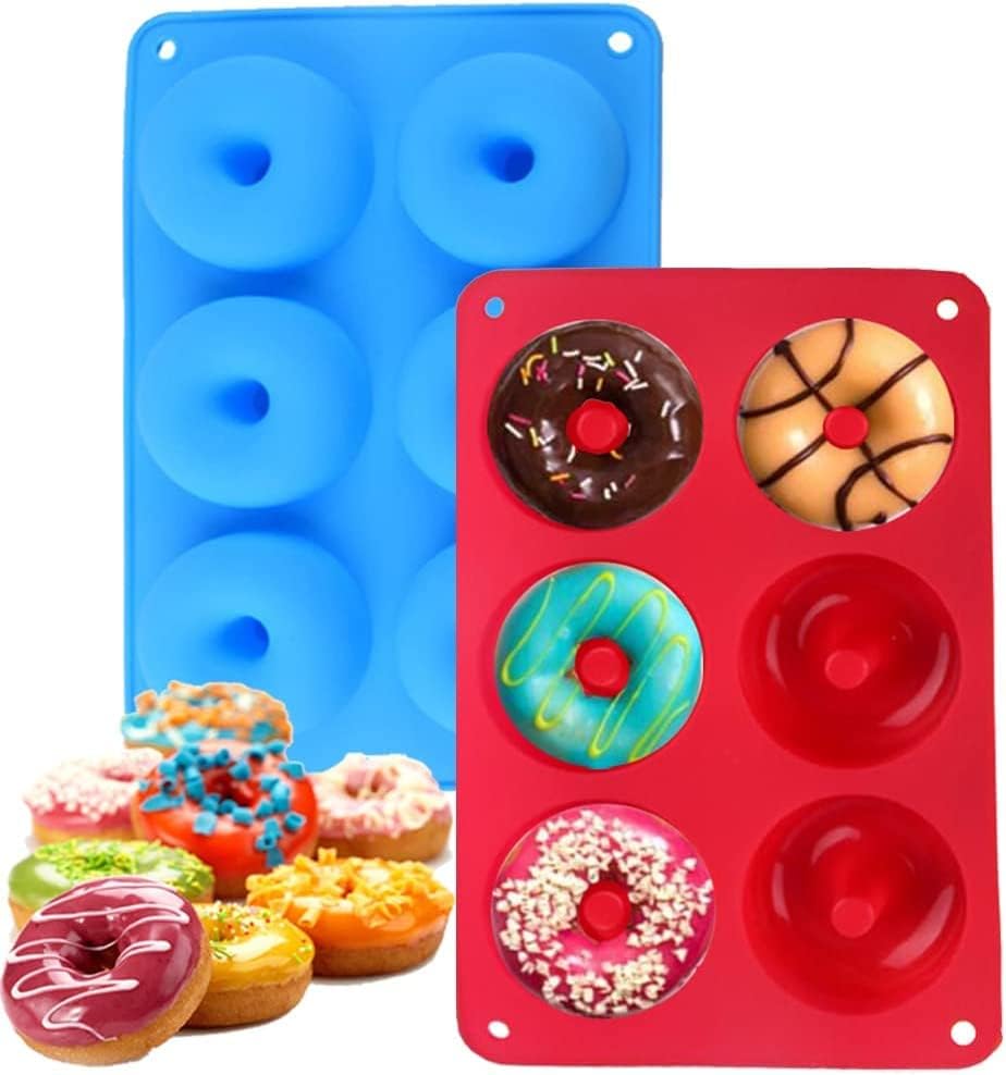 BANSHAN 2 Pack Donut Pan Silicone Baking Mold, Just Pop Out! Non-Stick ...