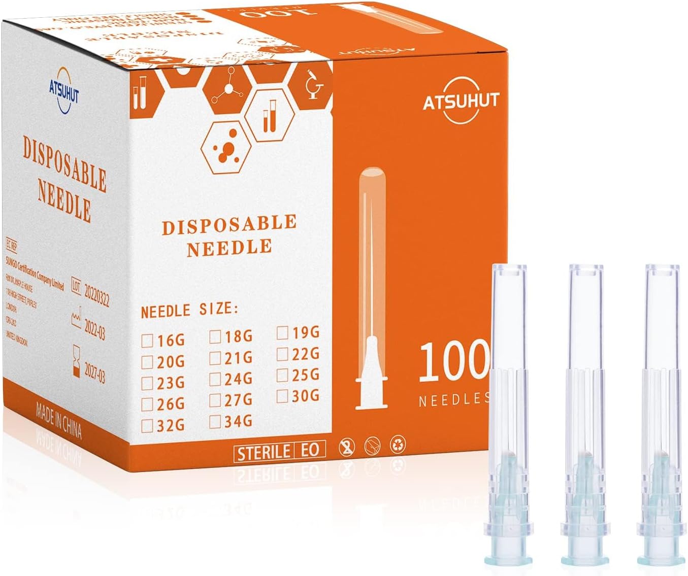 Amazon.com: 100 Pack 27Ga 1/2 Inch Sterile Disposable Injection Needle ...