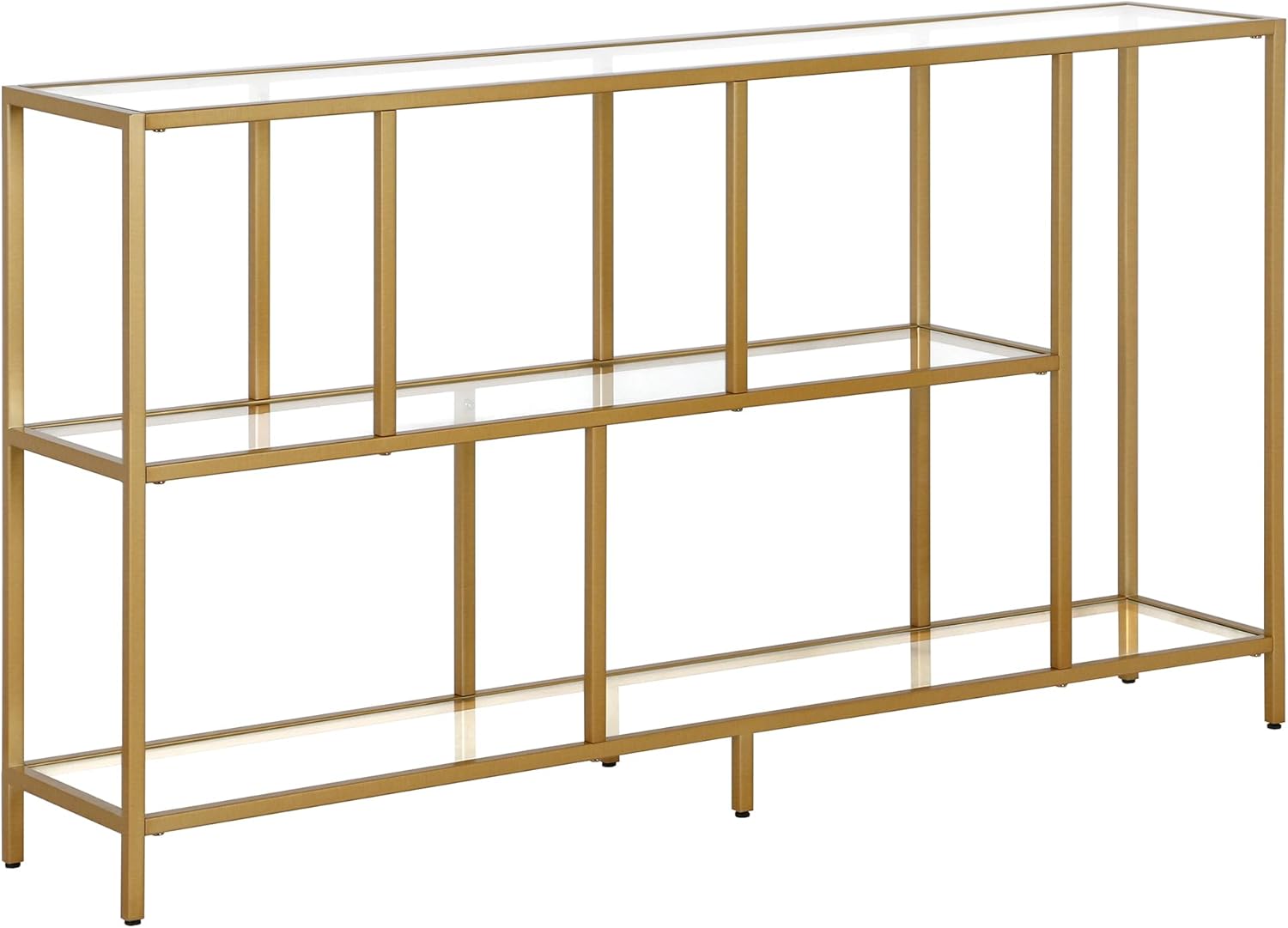 Winthrop 52" Wide Rectangular Console Table with Glass Shelves in Brass ...