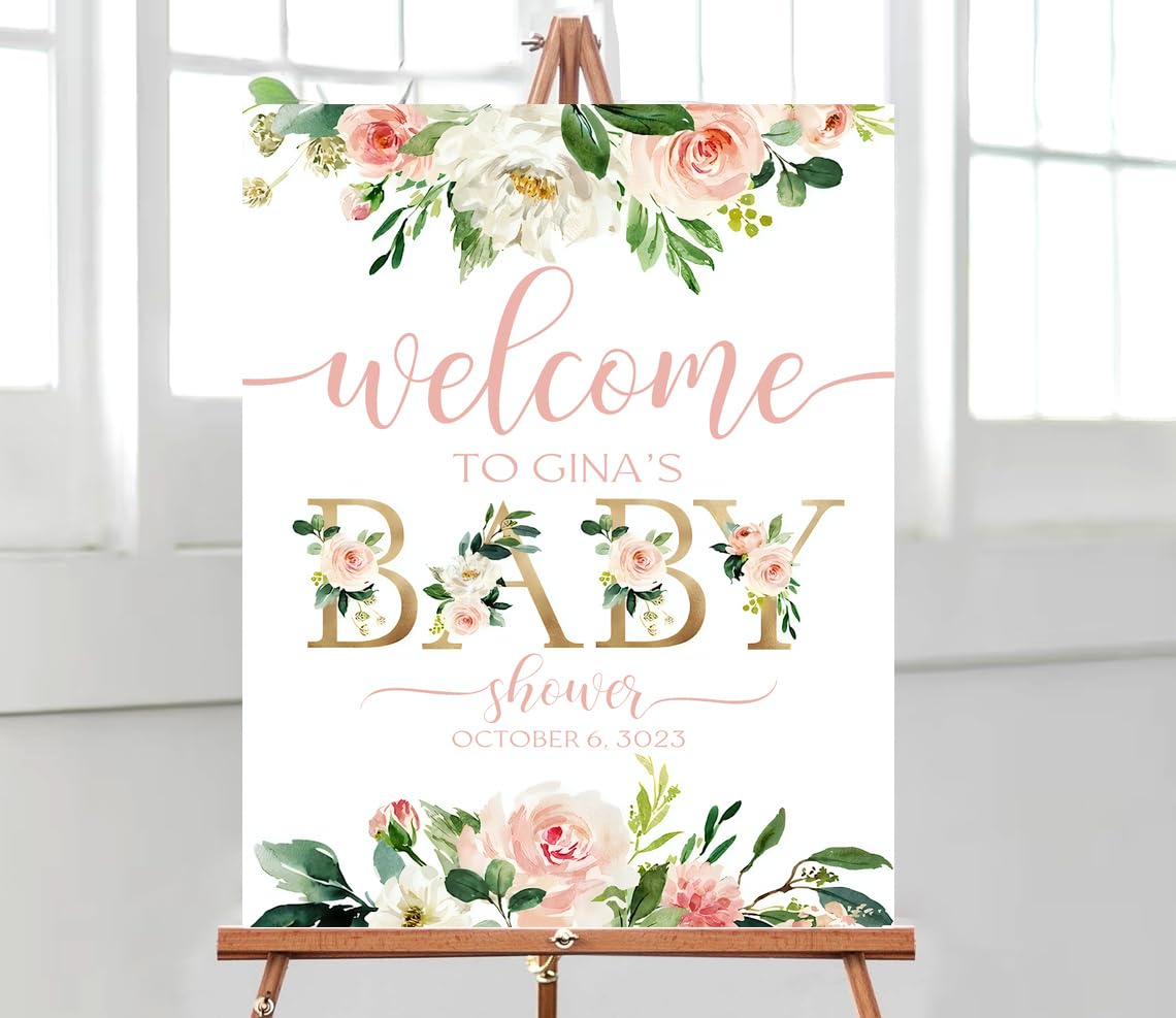 Amazon.com: Editable Floral Baby Shower Welcome Sign, Blush Floral Pink ...