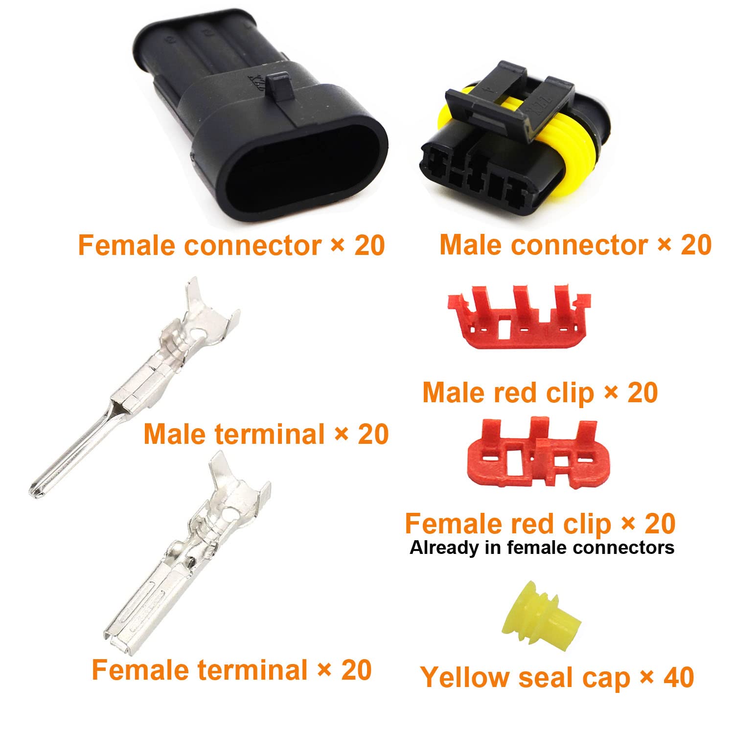 Snapklik.com : 20 Kits 3 Pin Connector Automotive Electrical Connectors ...