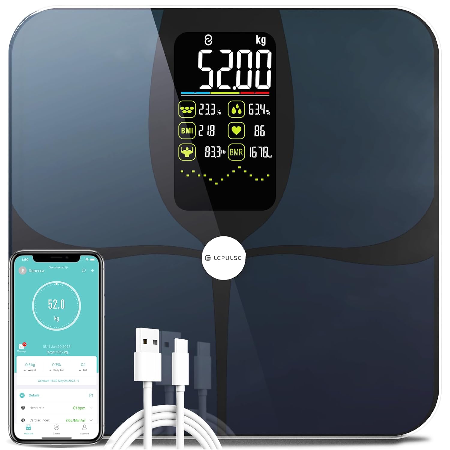 Body Fat Scale, Lepulse Balance Poids Large Display Weight Scale, High ...