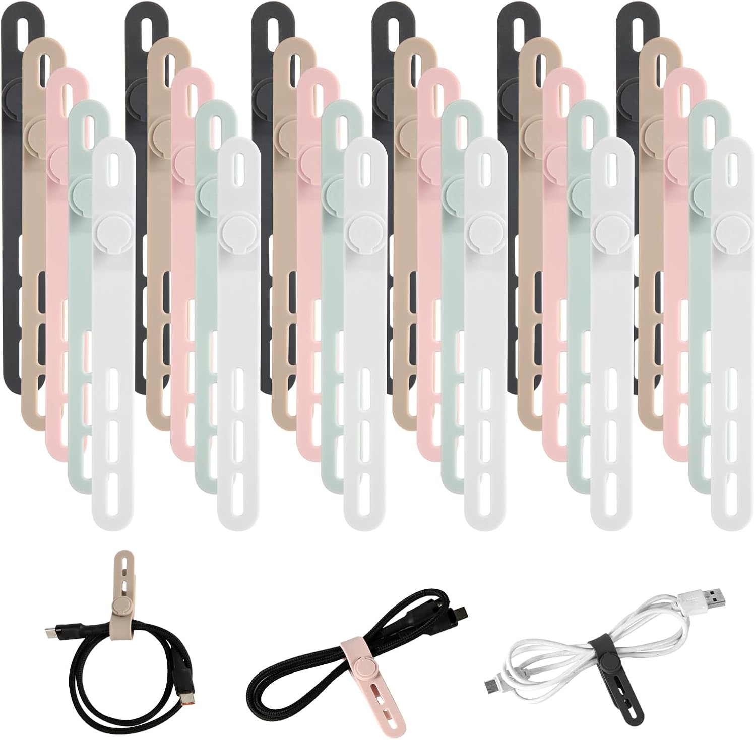 Amazon.com: 30pcs Silicone Cable Ties, Reusable Cable Straps Elastic ...