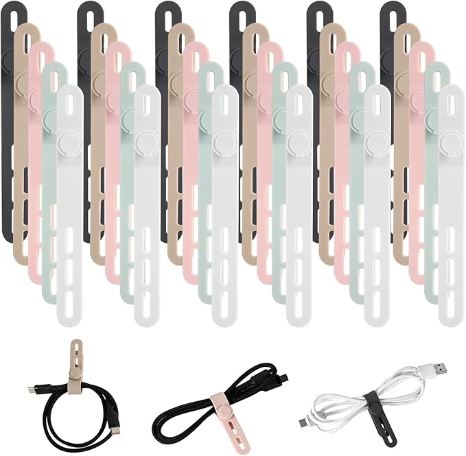 Amazon.com: PEUTIER 30pcs Silicone Cable Ties, Reusable Cable Straps ...