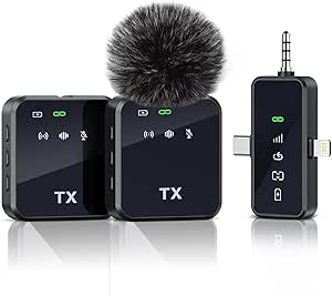 3-in-1 Professional Wireless Lavalier Microphone for iPhone, Android, Camera – 328ft Range, 20H ...