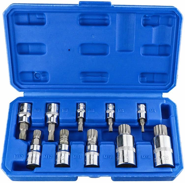 Qnkaa Spline Socket Bit Set 10pcs Square Triple Silver M4 - M18 ...
