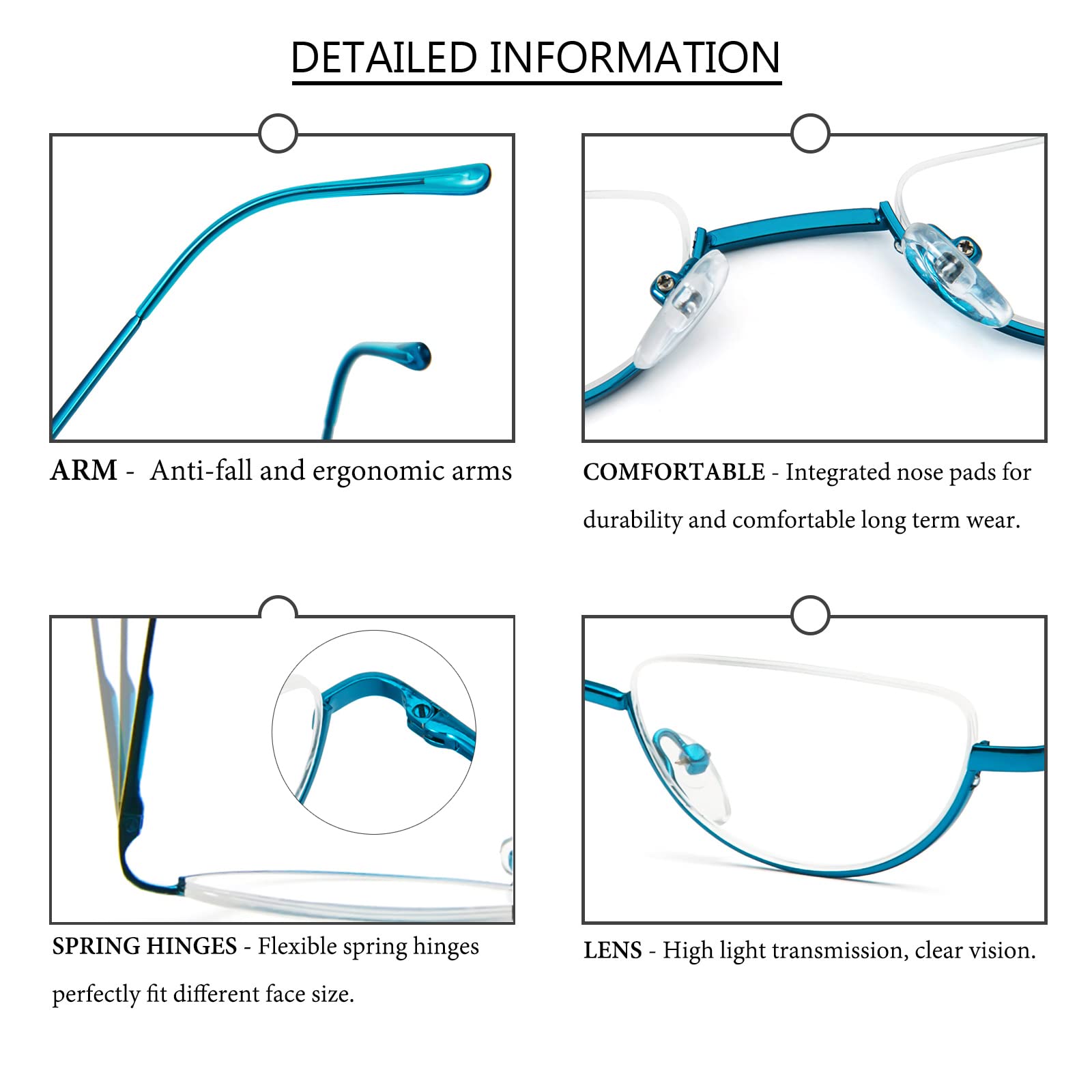 Snapklik.com : REAVEE 2 Pack Retro Designer Half Frame Reading Glasses ...