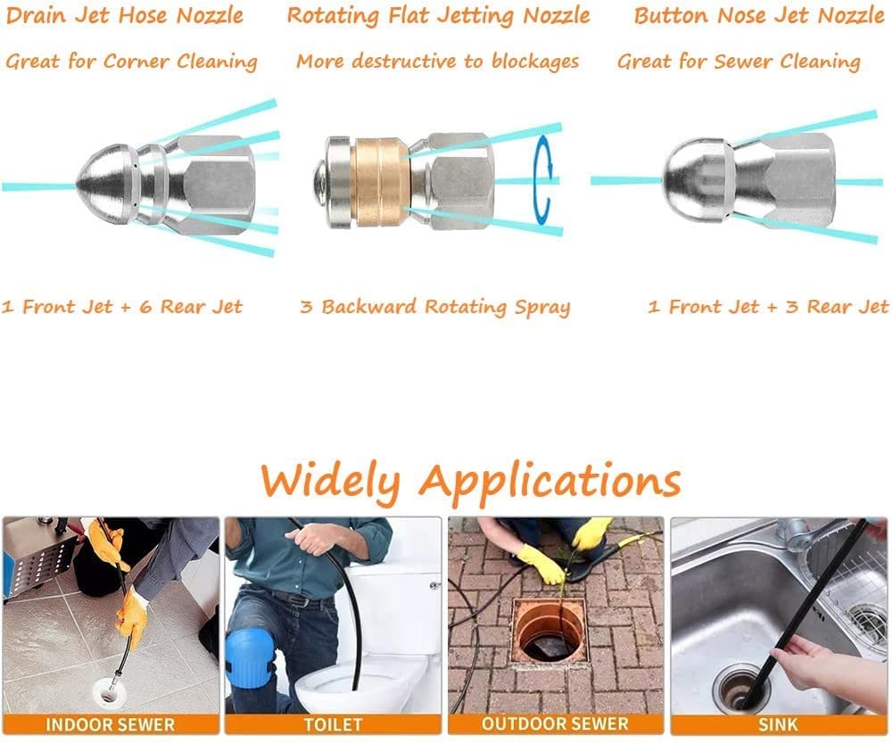 Snapklik.com : ANPTGHT Pressure Washer Sewer Jetter Nozzles 5000PSI 3 ...