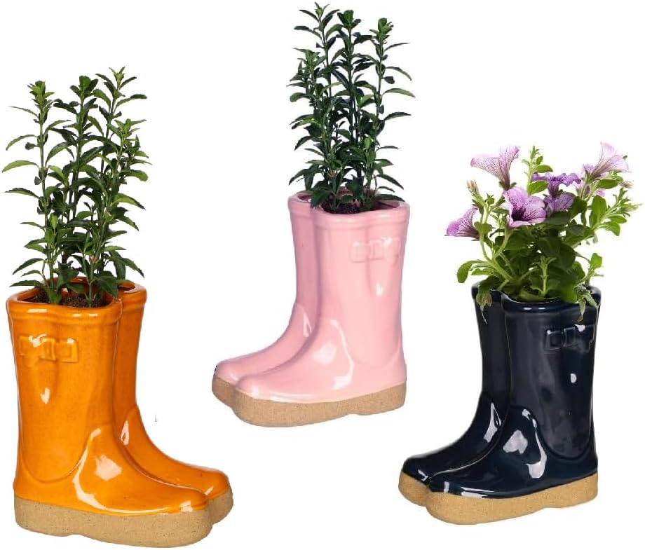 Dibor 3 Ceramic Plant Pots - Indoor/Outdoor Garden Wellington Boot ...