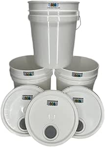 Amazon.com: CHEMSTREAM White 5 Gallon Buckets | Pail | Tamper Evident Tear Strip Lids |BPA Free ...