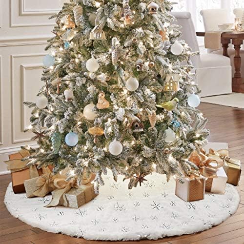 yuboo White Christmas Tree Skirt, 48 Inches Fluffy Fur Tree Rug with ...