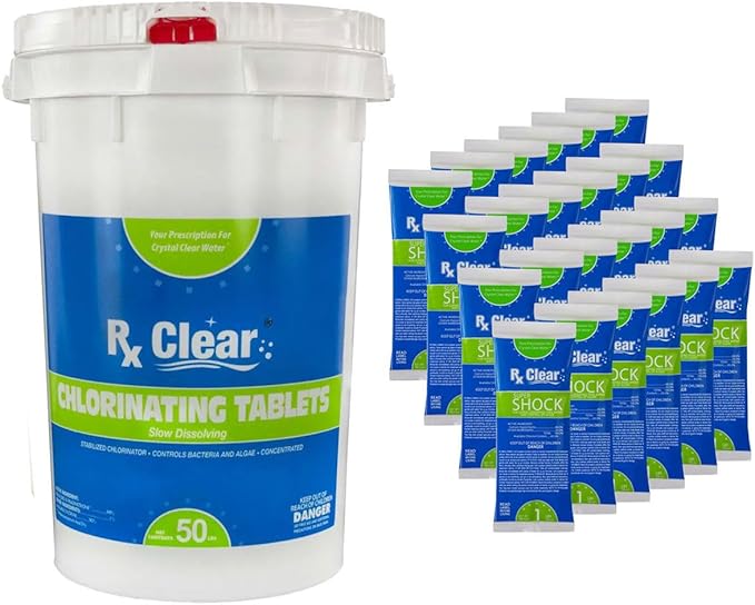 Amazon.com : Rx Clear 50 lbs 3" Chlorine Tablets & 24 lbs Super Shock ...