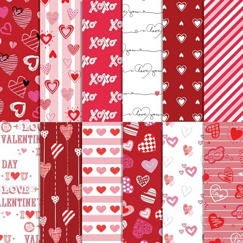 Amazon.com : Whaline 60 Sheets Valentine Pattern Paper Red Black Heart ...