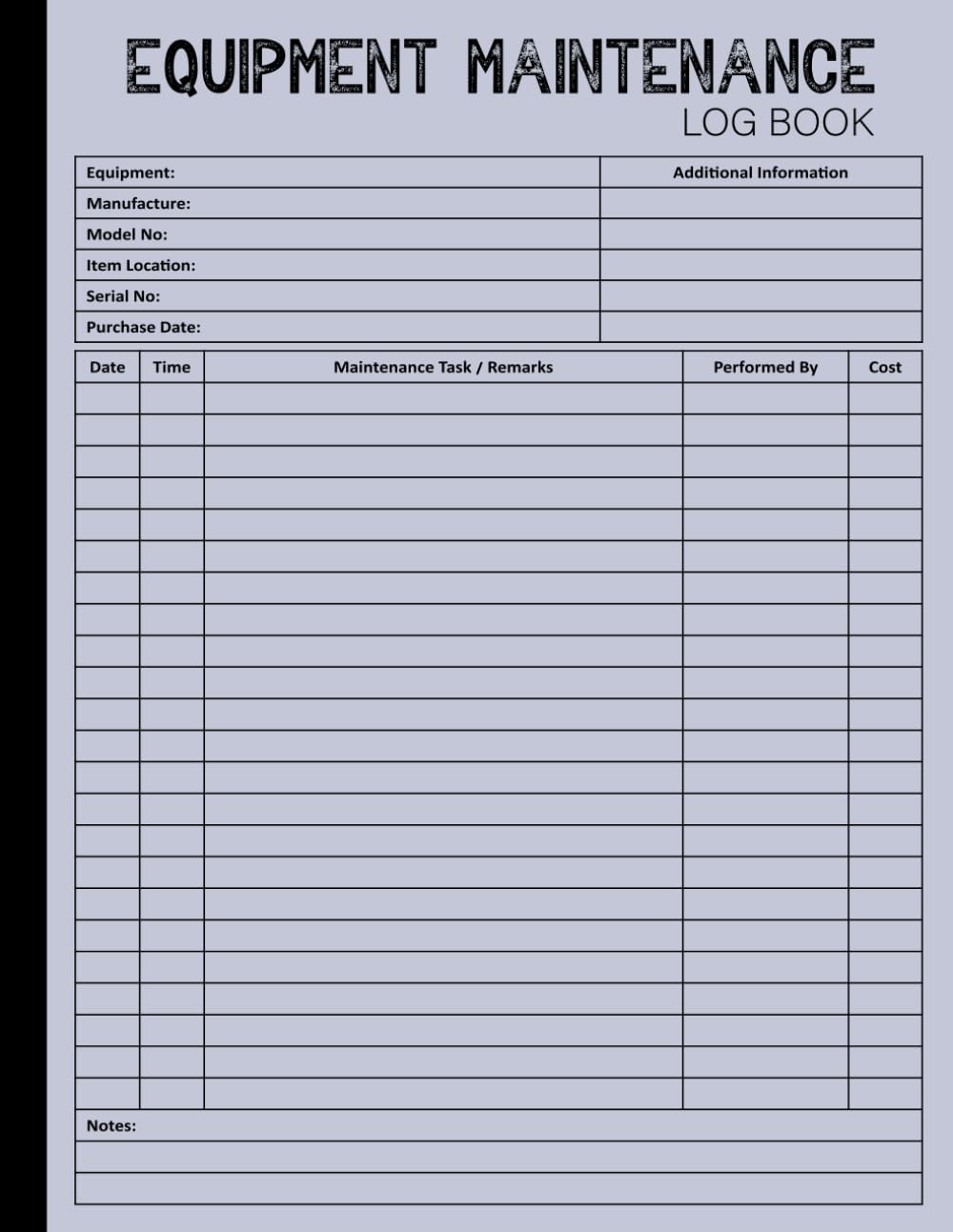 Equipment Maintenance Log Book: Daily Equipment Repairs and Preventive ...
