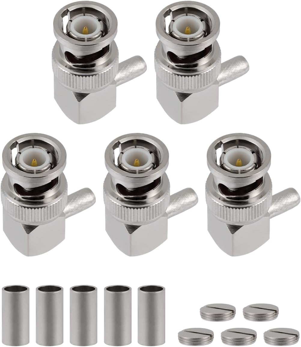Amazon.com: POBADY 5 PCS BNC Male Right Angle Crimp Connectors 50 Ohm BNC Male Crimp Connector ...