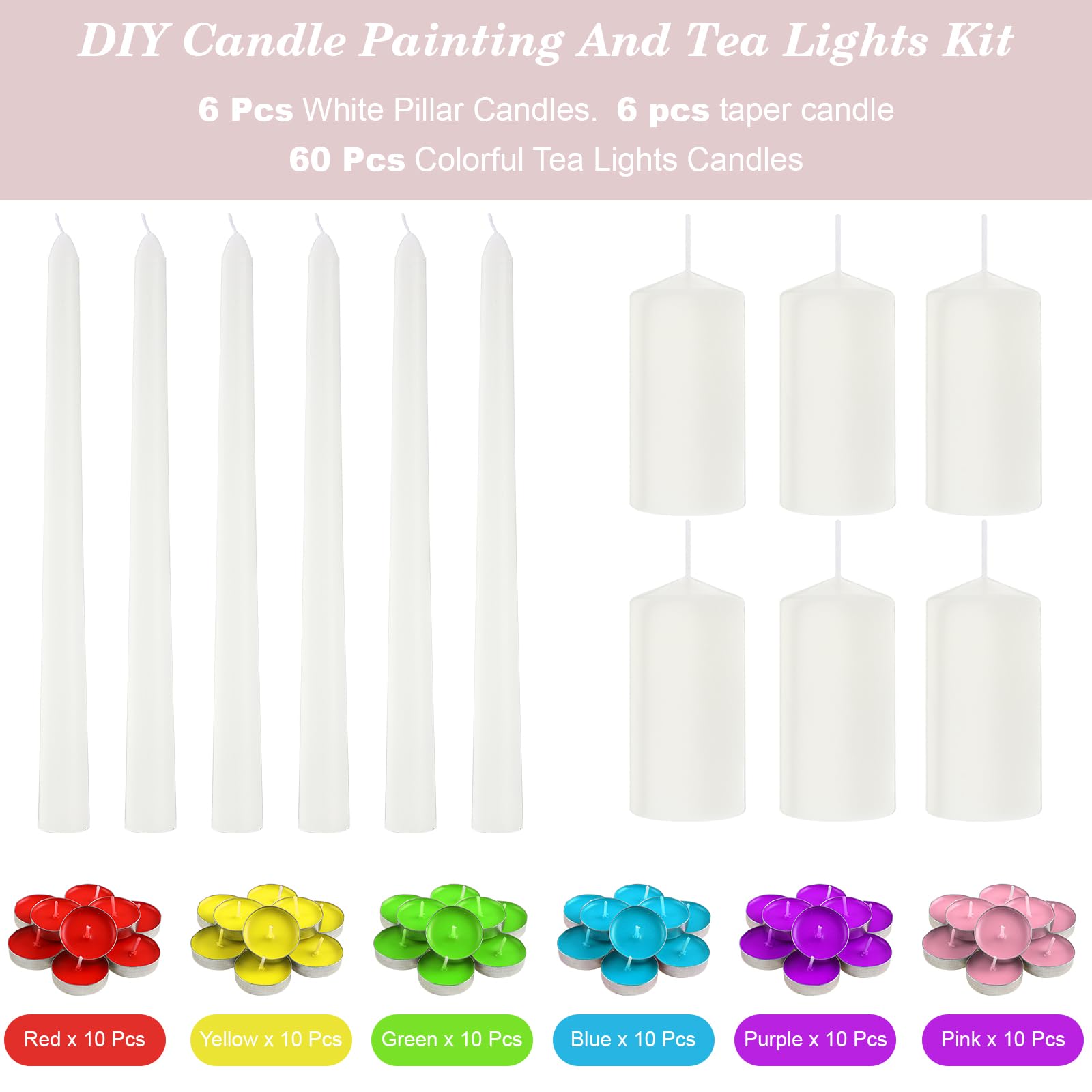 Snapklik.com : 72 Pcs DIY Candle Painting Kit Include 12 White Pillar ...