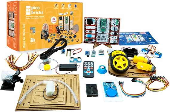 Amazon.com: PicoBricks Raspberry Pi Pico W Starter Kit - 26 Pieces DIY ...