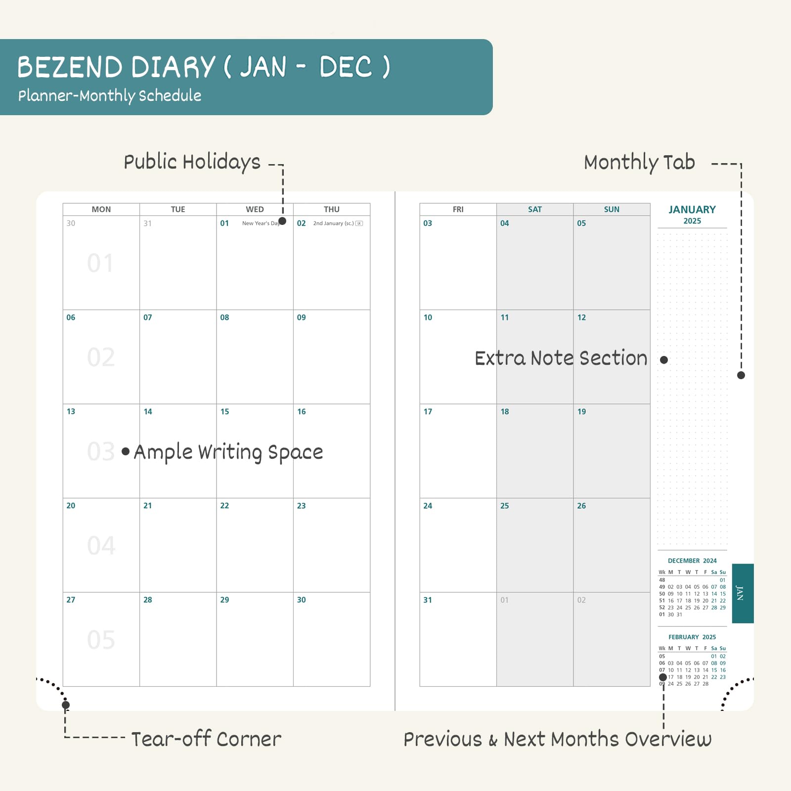 BEZEND Diary 2025 A5 Week to View Hardback – 2025 Weekly Notebook ...