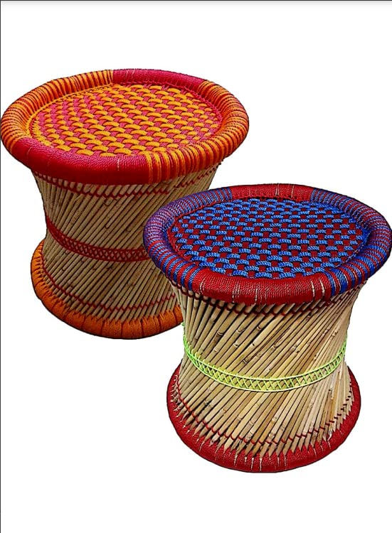 Sarkanda Handicrafts Eco-Friendly Cane Wood Bamboo Sitting Stool, Mudda ...