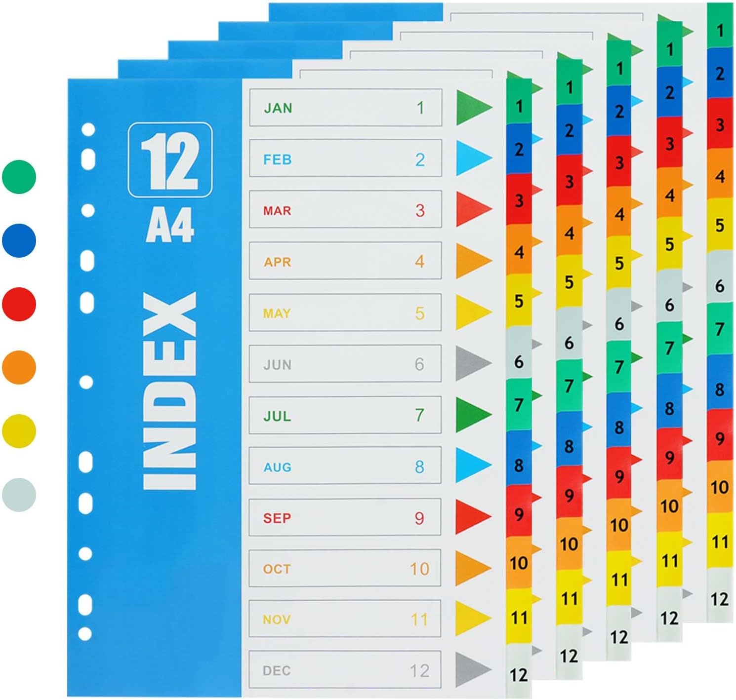 OFFCUP A4 File Dividers - 5 Pack, 12 Part Numbered Tabs with ...