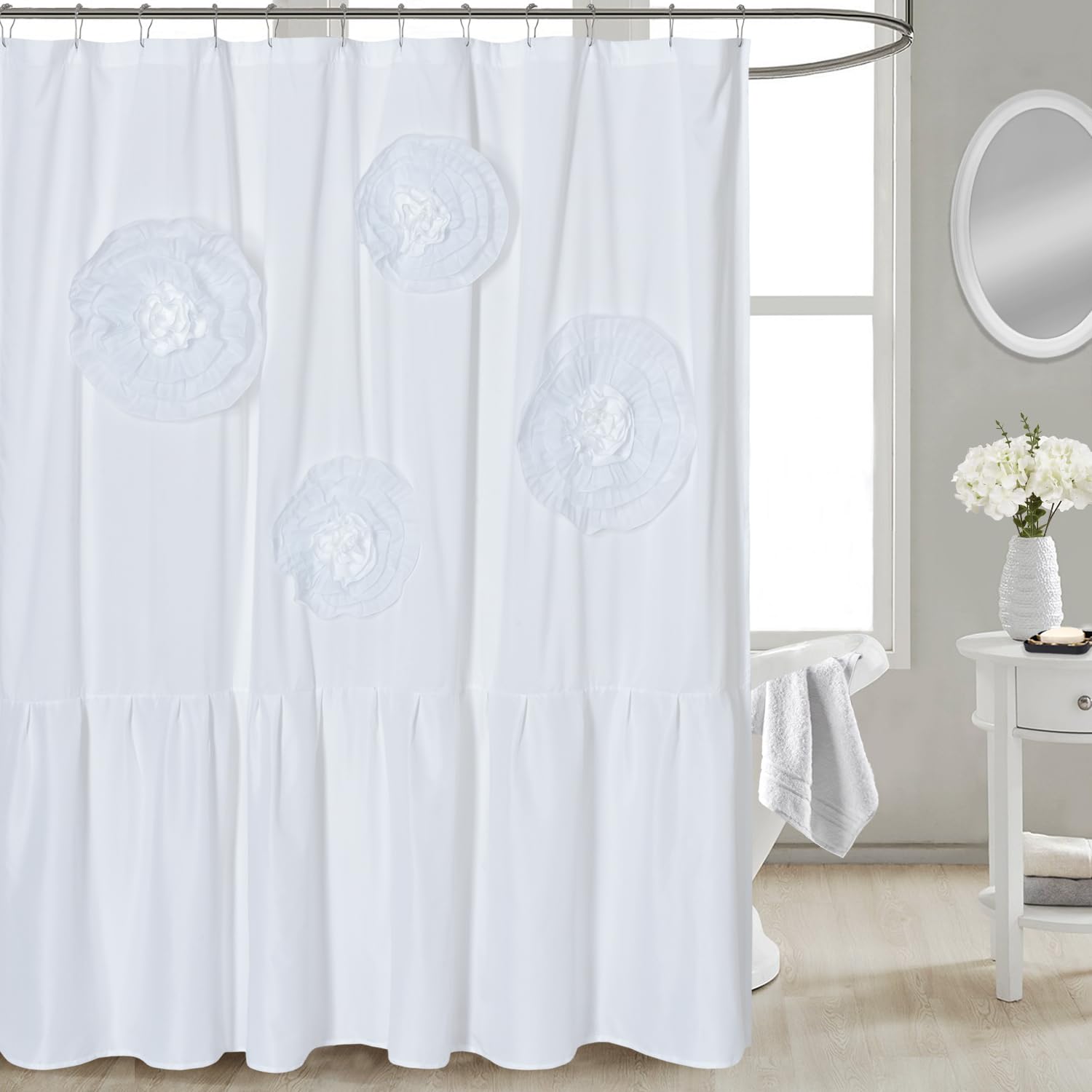 Amazon.com: DOSLY IDÉES Sylvia White Ruffle Shower Curtain,with Elegant ...