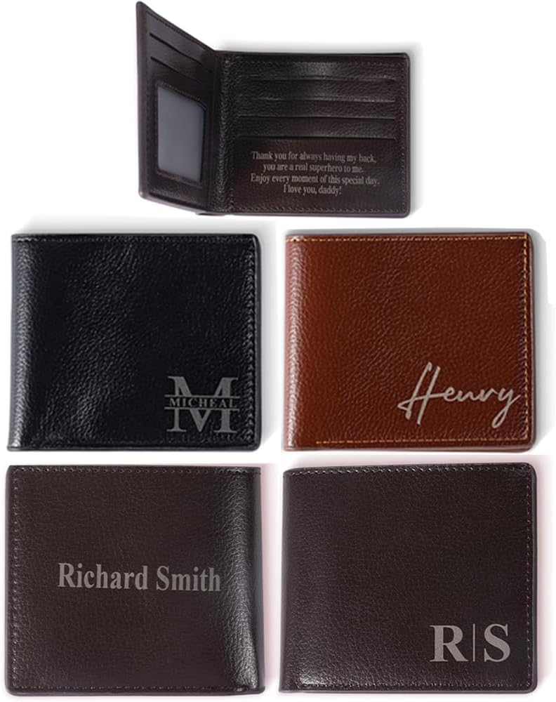 Amazon.com: NICEDREAM Engraved Leather Bifold Wallets for Him - Personalized Mens Wallets with ...