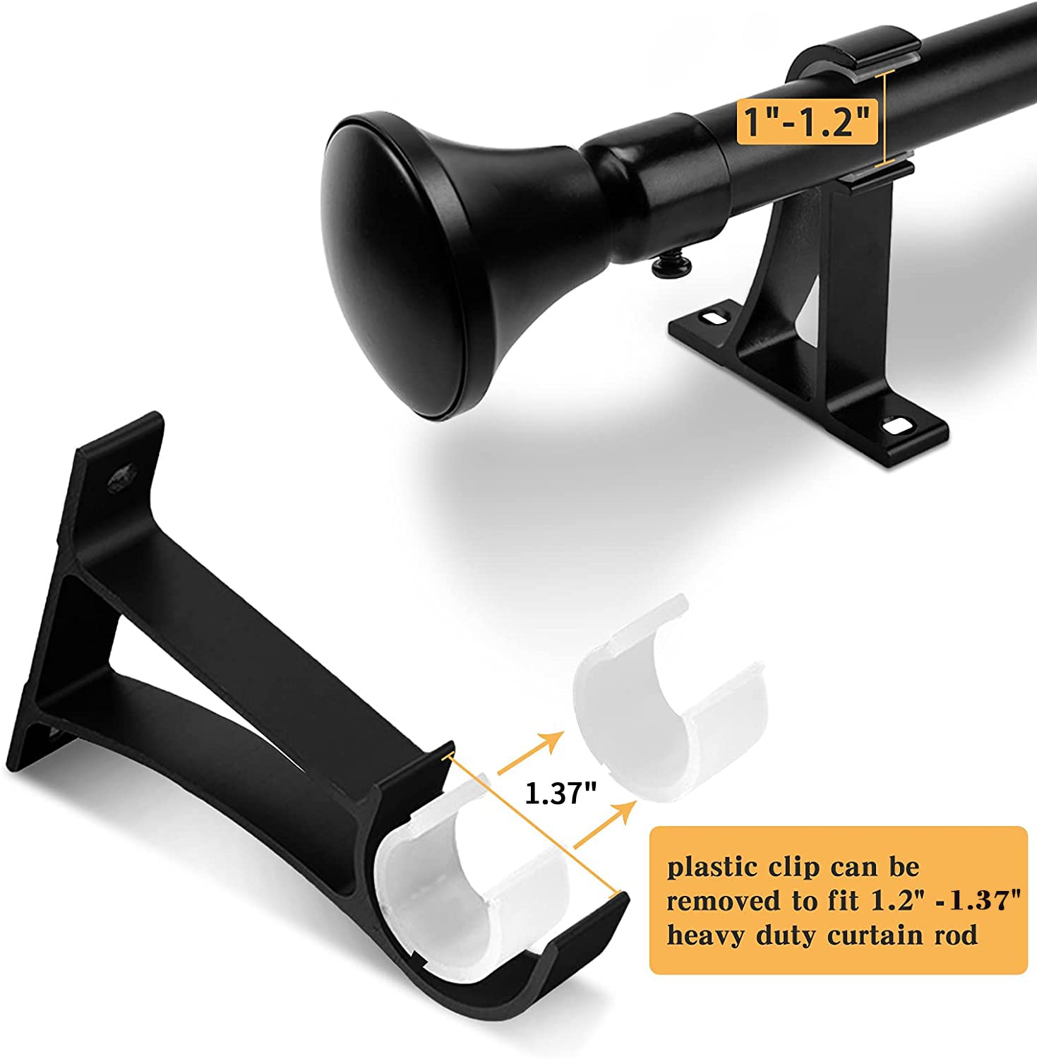 Snapklik.com : Curtain Rod Brackets, Heavy Duty Black Curtain Rods ...