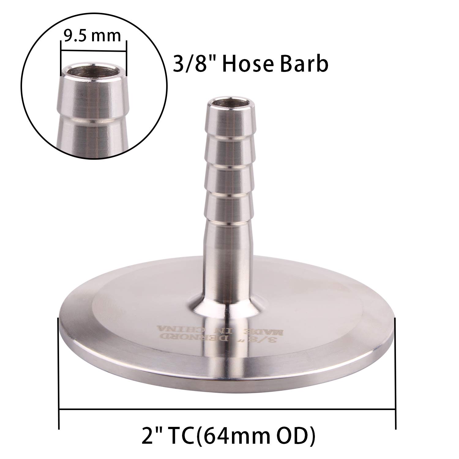 Snapklik.com : DERNORD 2 Tri Clamp To 3/8 Hose Barbed Adapter SUS304 Sanitary Hose Barb Pipe Fitting