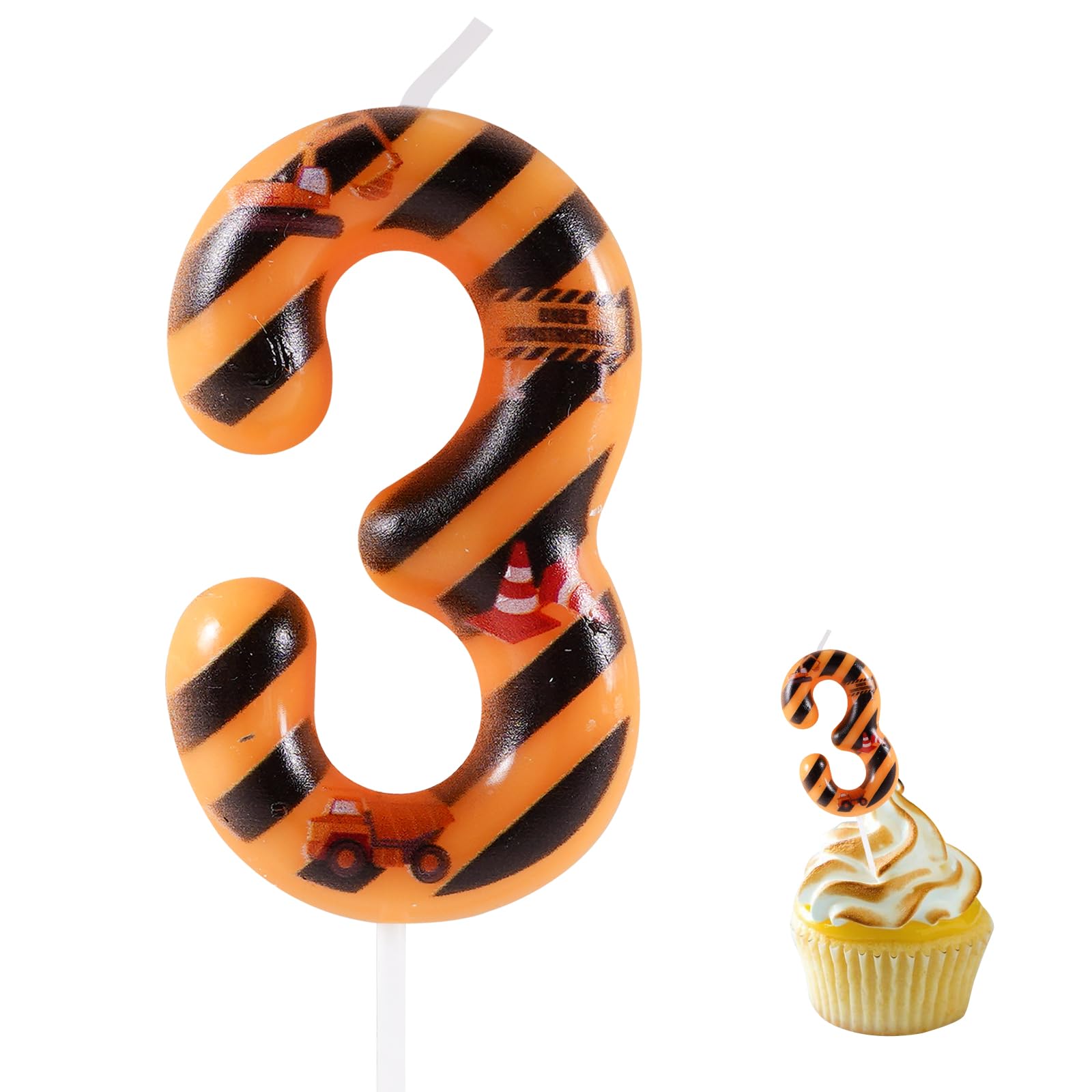 Amazon.com: Construction 3rd Birthday Candle, Yellow and Black Stripes ...