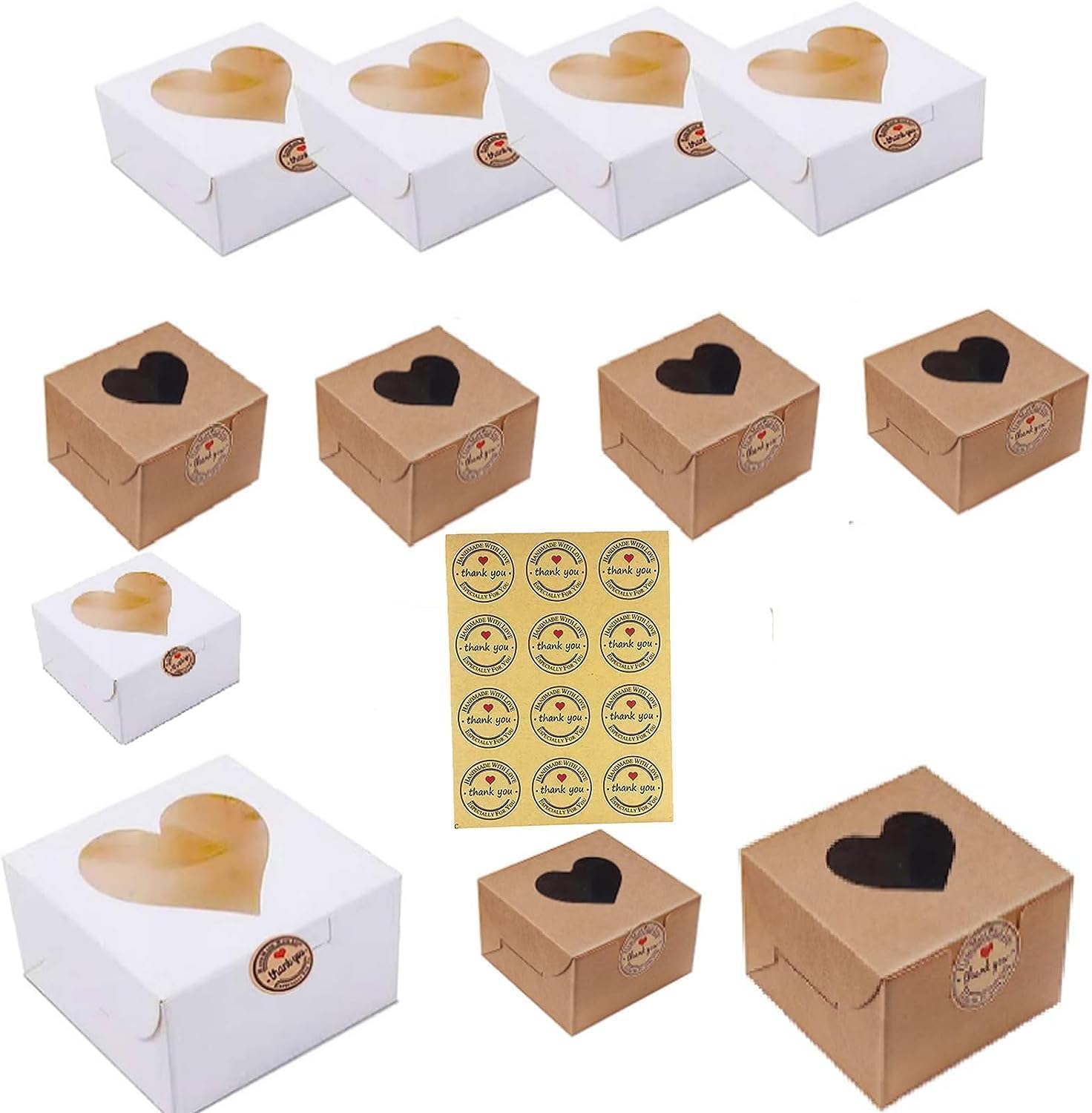 12 Pcs 10x10x6.5cm White&Brown Bakery Boxes, Small Cake Boxes, Mini ...