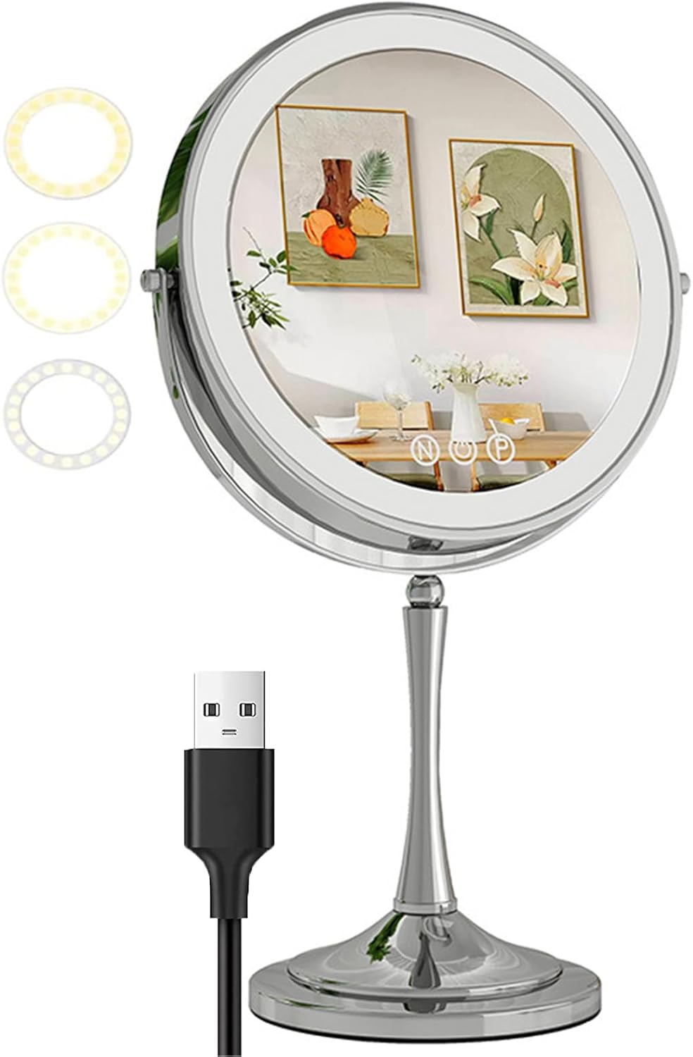 Tabletop 10 Inch 3-Color Dimming LED Makeup Vanity Mirror, Double Side ...