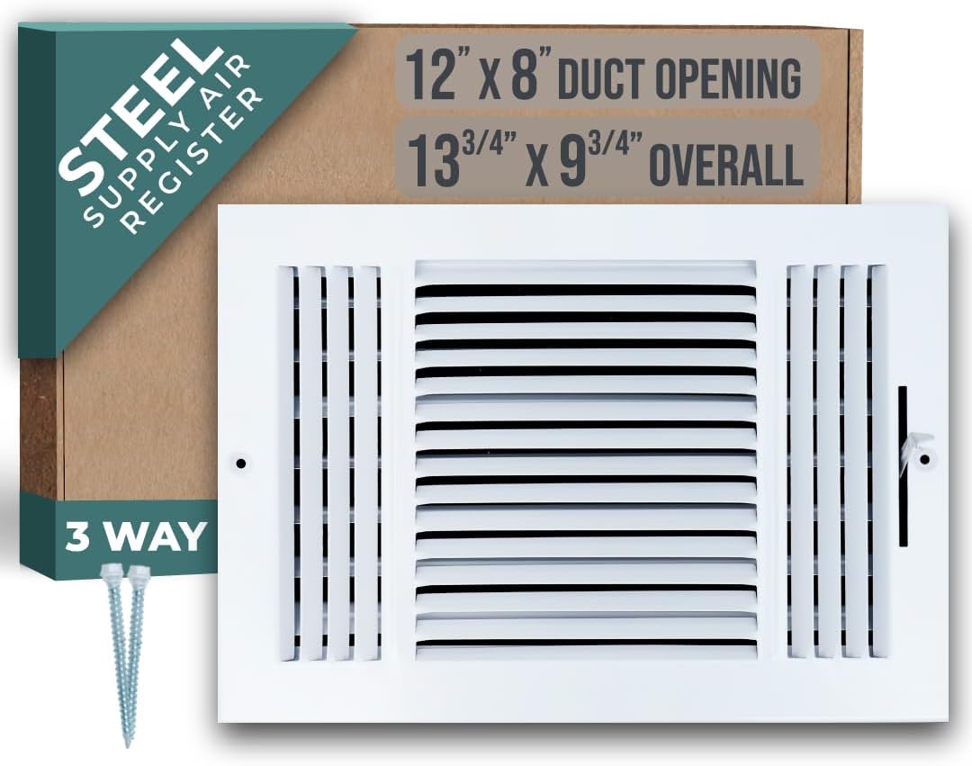 12"x 8" (Duct Opening Size) 3-Way Stamped Face Steel Ceiling/sidewall ...